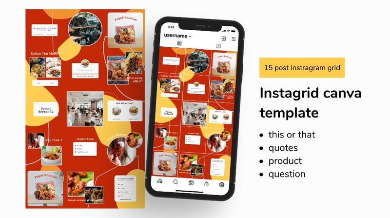 FnB Instagrid & engagement canva template · Karyakarsa