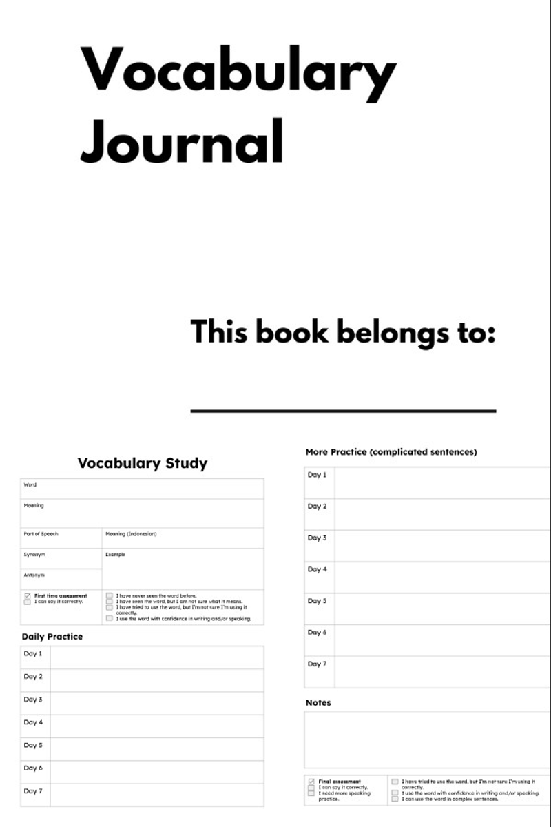 Vocabulary Journal for Indonesian 1 · Karyakarsa
