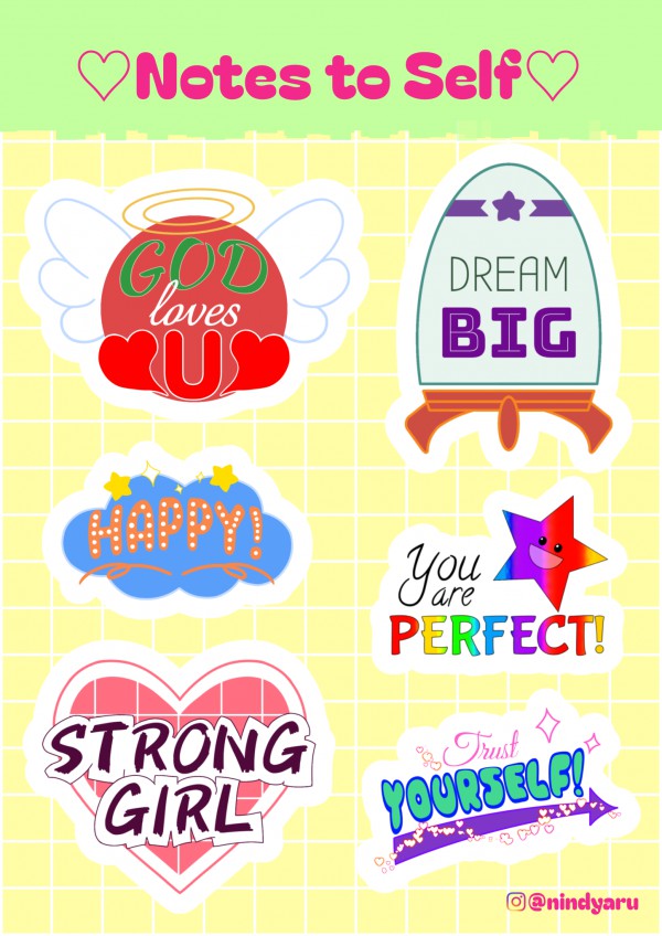 Printable Sticker Sheet! (kata-kata positif) · Karyakarsa